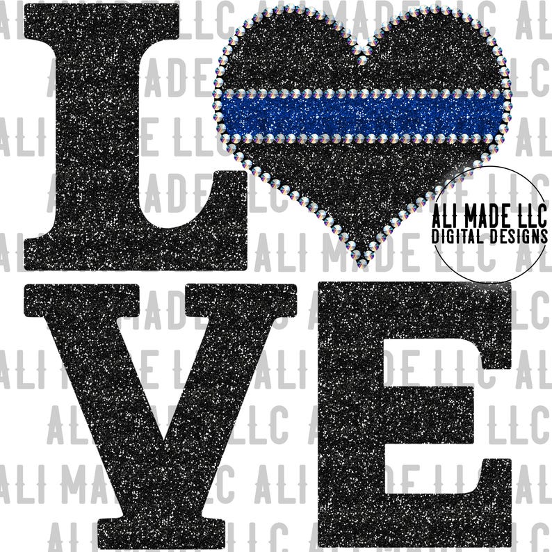 LOVE - Police Officer Law Enforcement Blue Line Faux Glitter ...