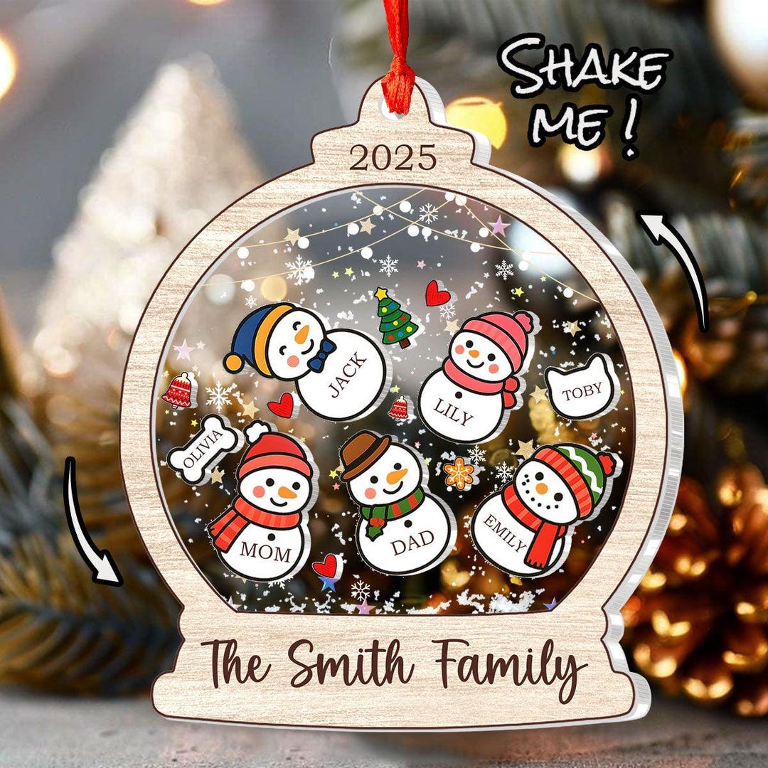 Personalized Snowman Family Shake Ornament, Custom Name Snow Globe ...