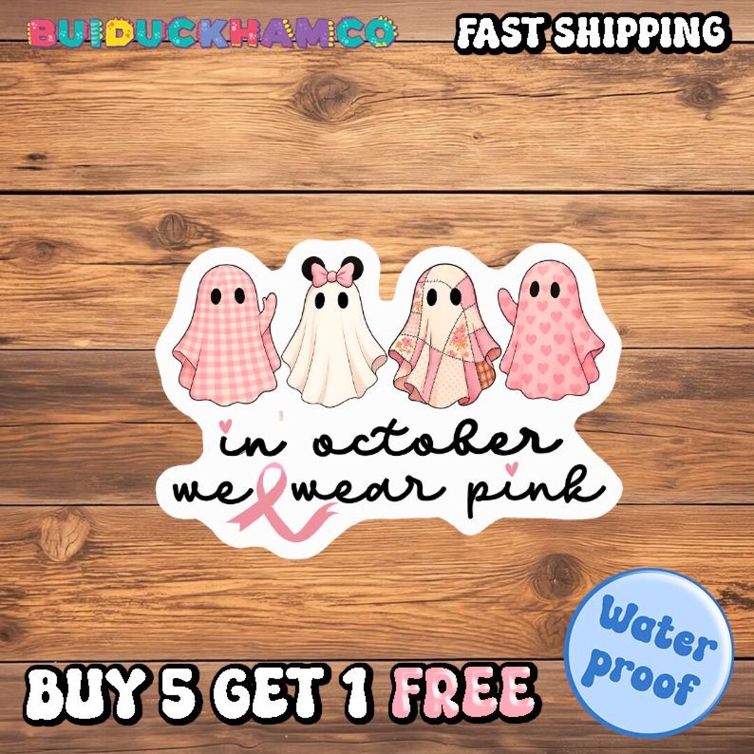In October We Wear Pink Sticker, Retro Breast Cancer Halloween Laptop ...