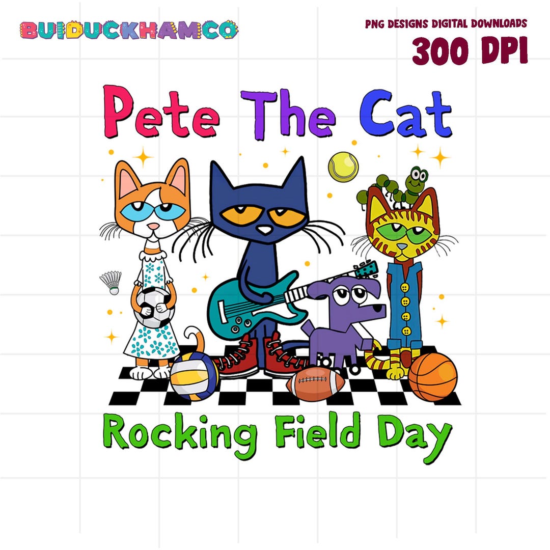 Pete the Cat Rocking Field Day Png, Groovy Cat Png, Retro Field Day Png ...