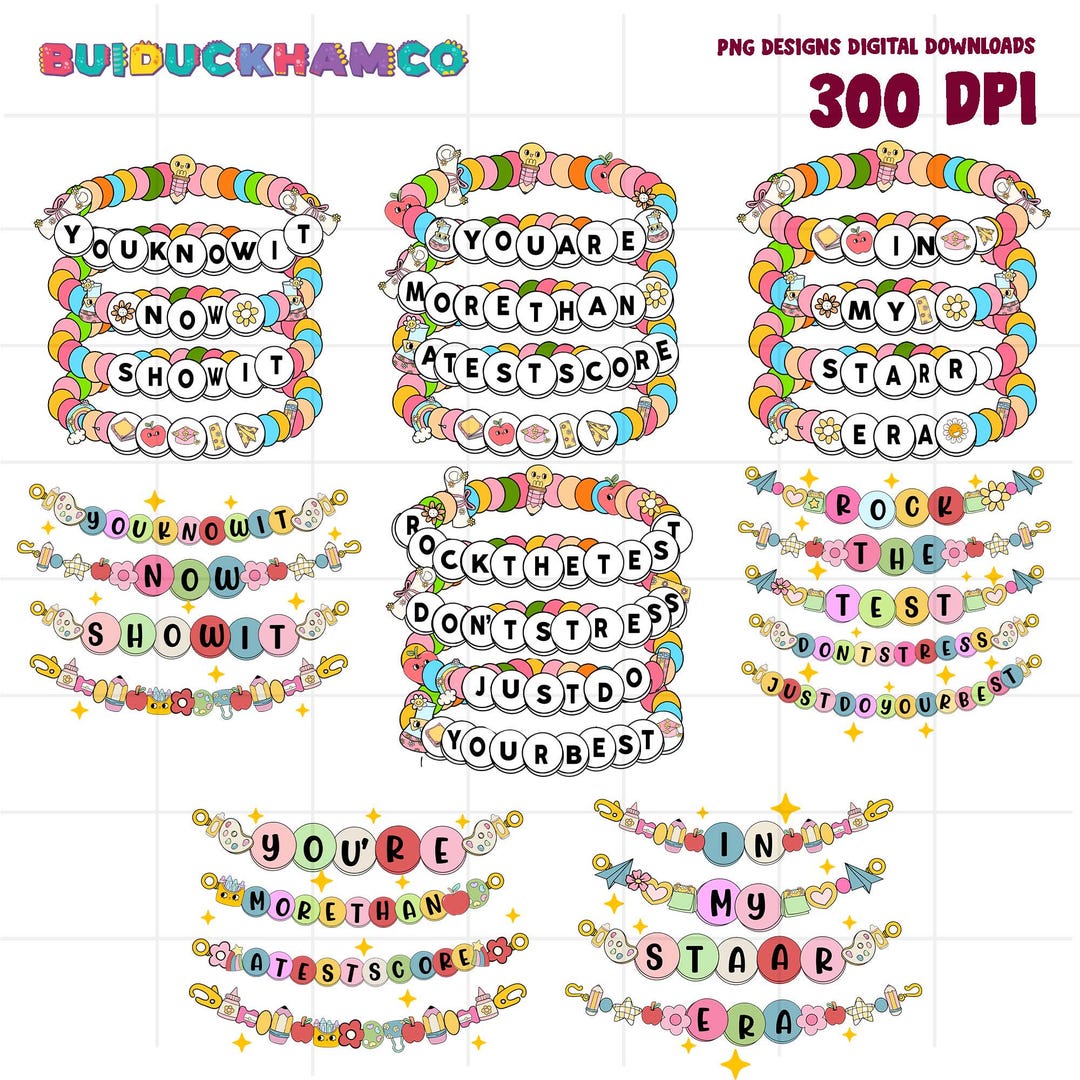 8 Bracelet Test Day Bundle Png, in My Staar Era Png, Test Day Png ...