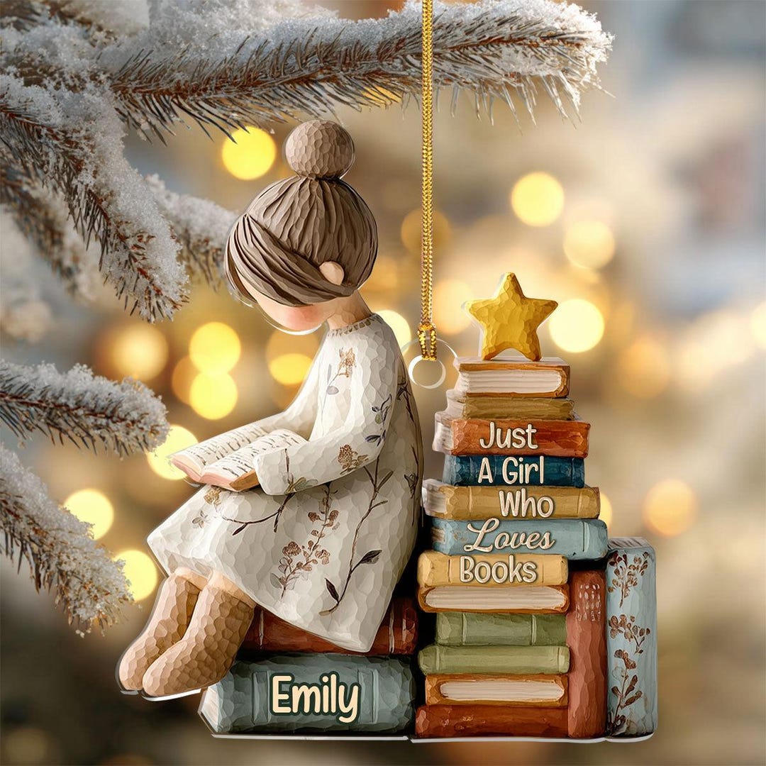 Personalized Bookworm Ornament, Custom Name Reading Books Stack ...