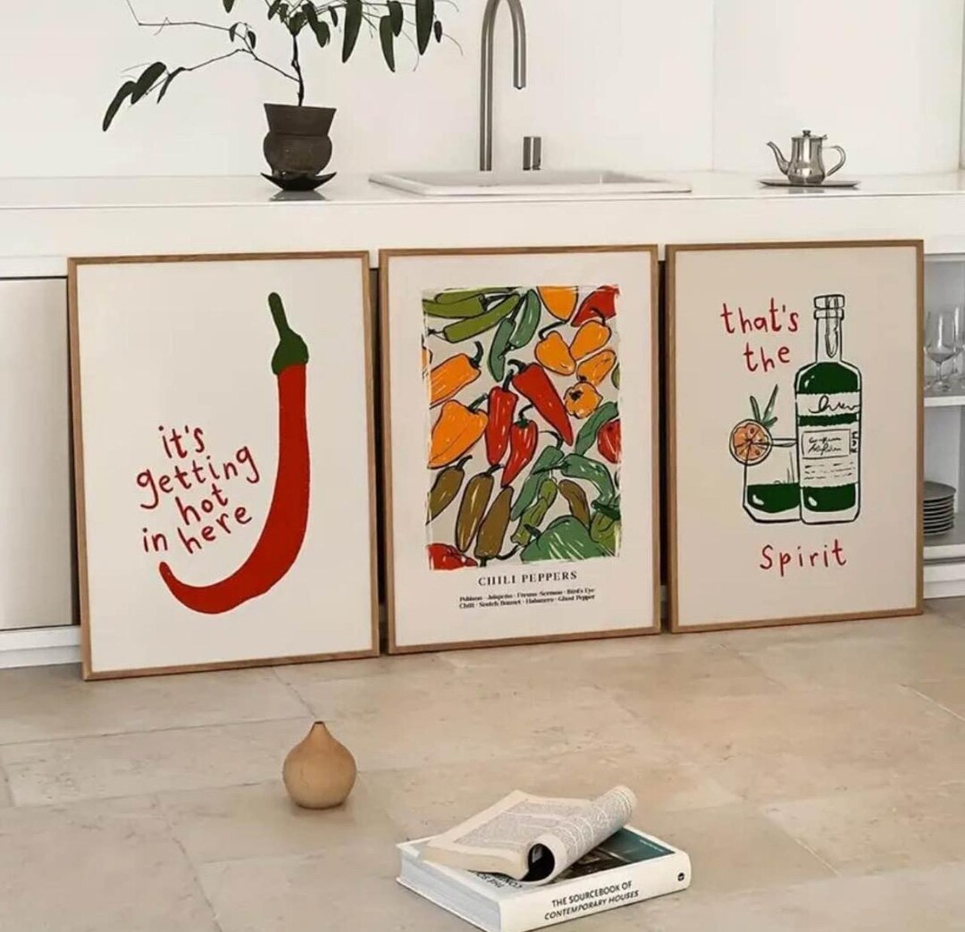 Modern Trio Canvas Art Set Poster Print Art Work Chilli Peppers & Wine ...