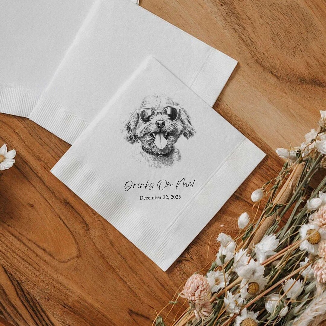 Custom Illustrated Dog Wedding Napkins, Bridal Shower, Engagement Party ...