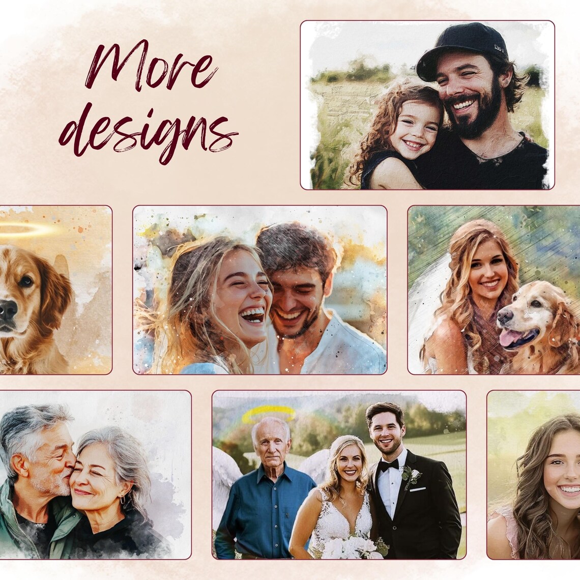 Personalized Watercolor Family Memorial Portrait, Merge Multiple Photos ...