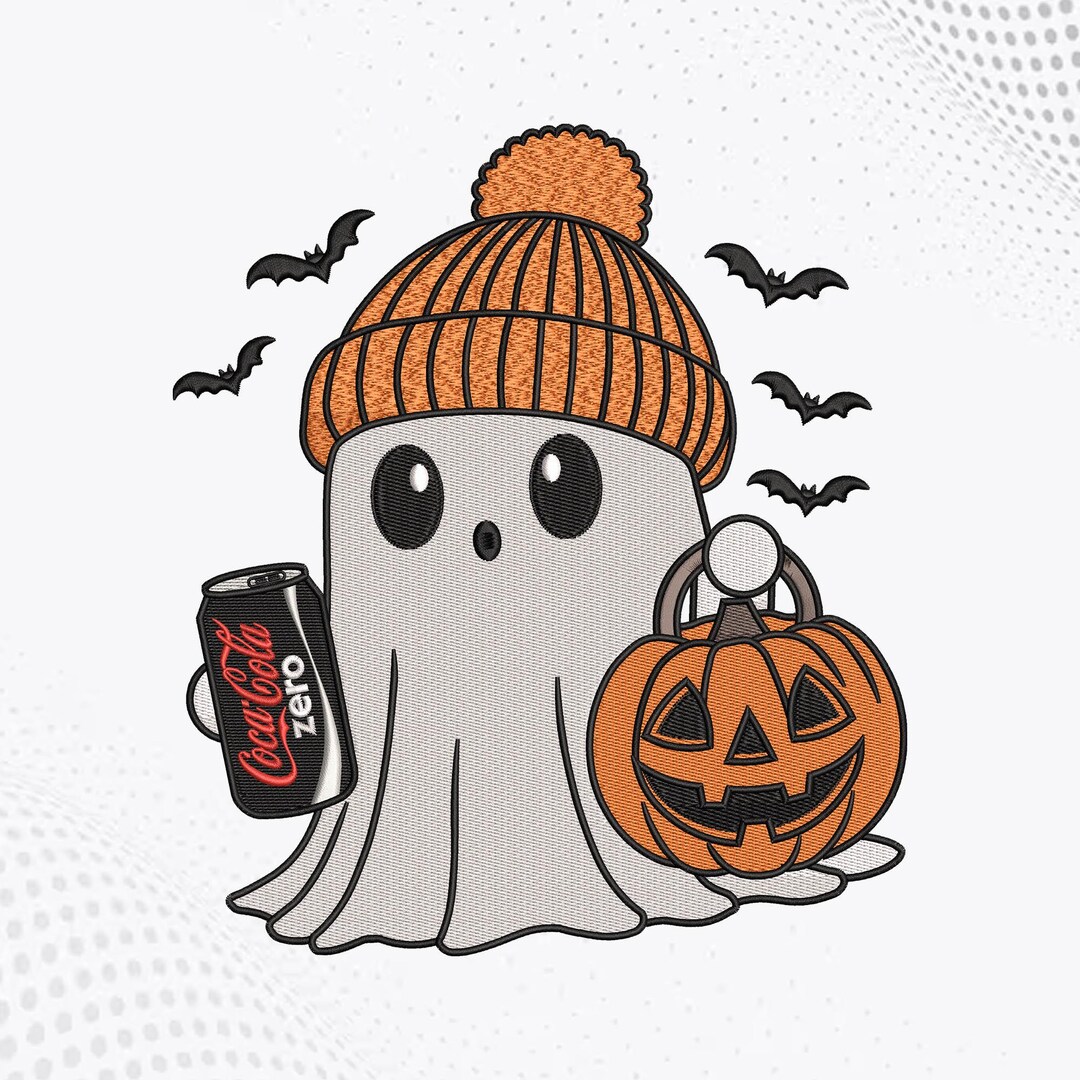 Spooky Soda Ghost Machine Embroidery Design: Halloween Applique ...