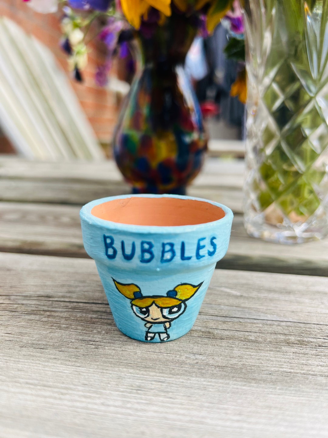 Powerpuff Girls Bubbles Hand Painted Tiny Plant Pot - Etsy