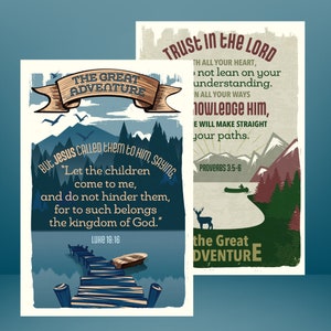 Set of 2 - Great Adventure Bible Verse Posters for Christian Wall Decor ...