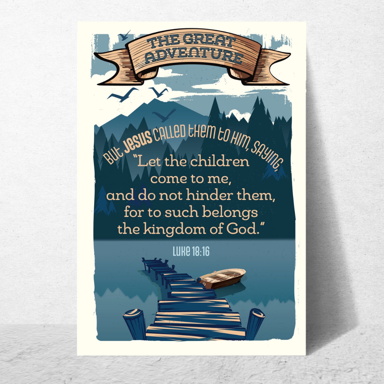 Set of 2 - Great Adventure Bible Verse Posters for Christian Wall Decor ...