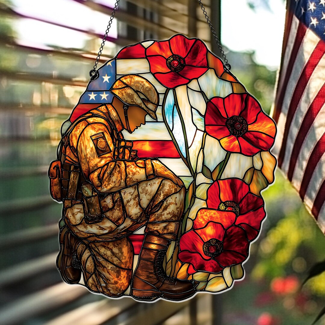 Military Remembrance Faux Stained Glass Suncatcher – Acrylic Hanging ...