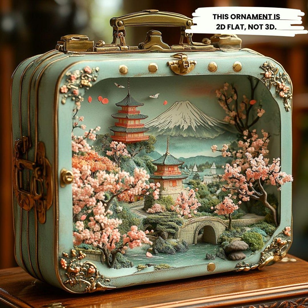 Japanese Pagoda 2D FLAT Suitcase Diorama, Cherry Blossom Miniature ...