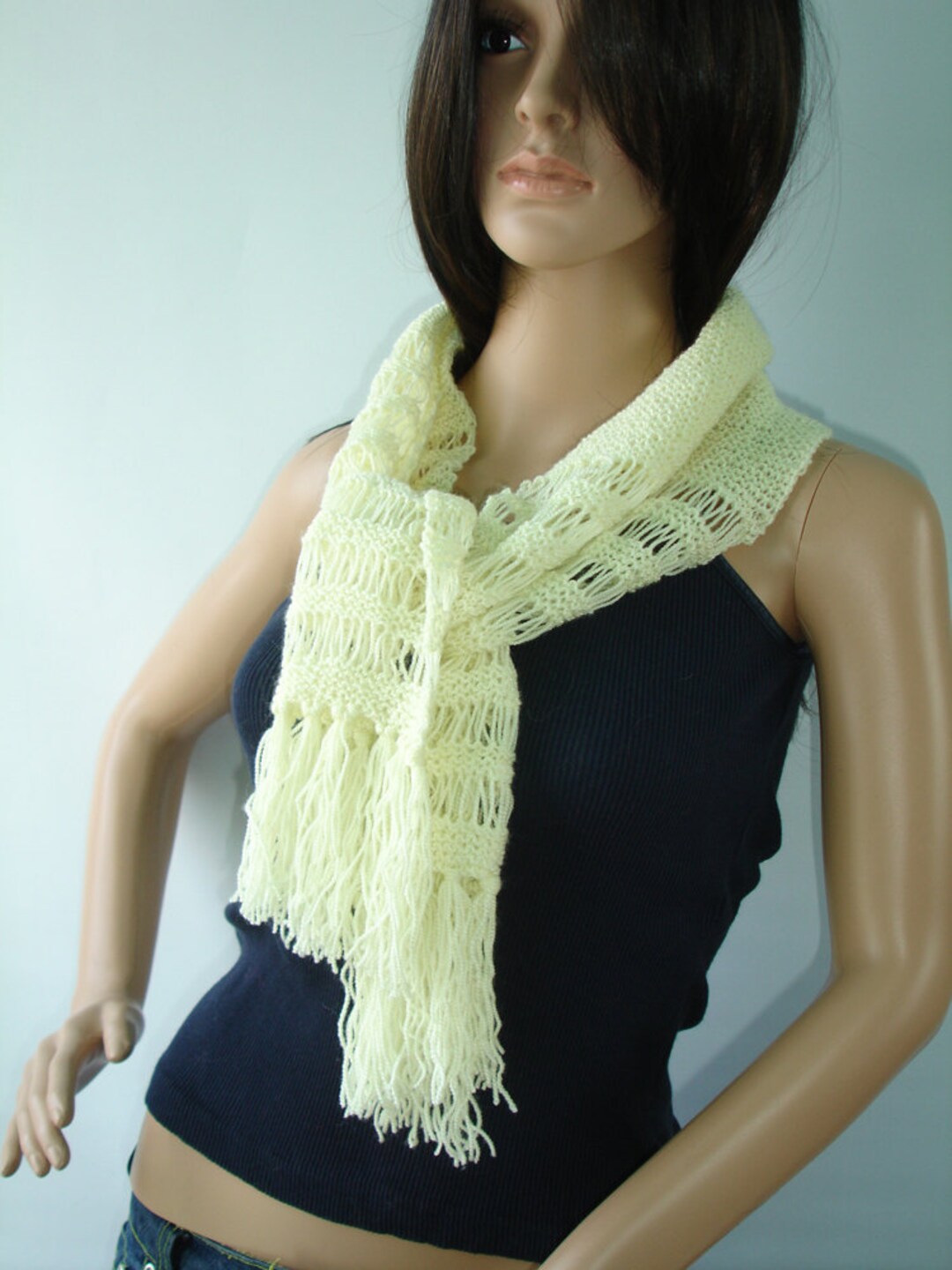 Scarf in Cream With Fringes - Ready to Ship - Etsy