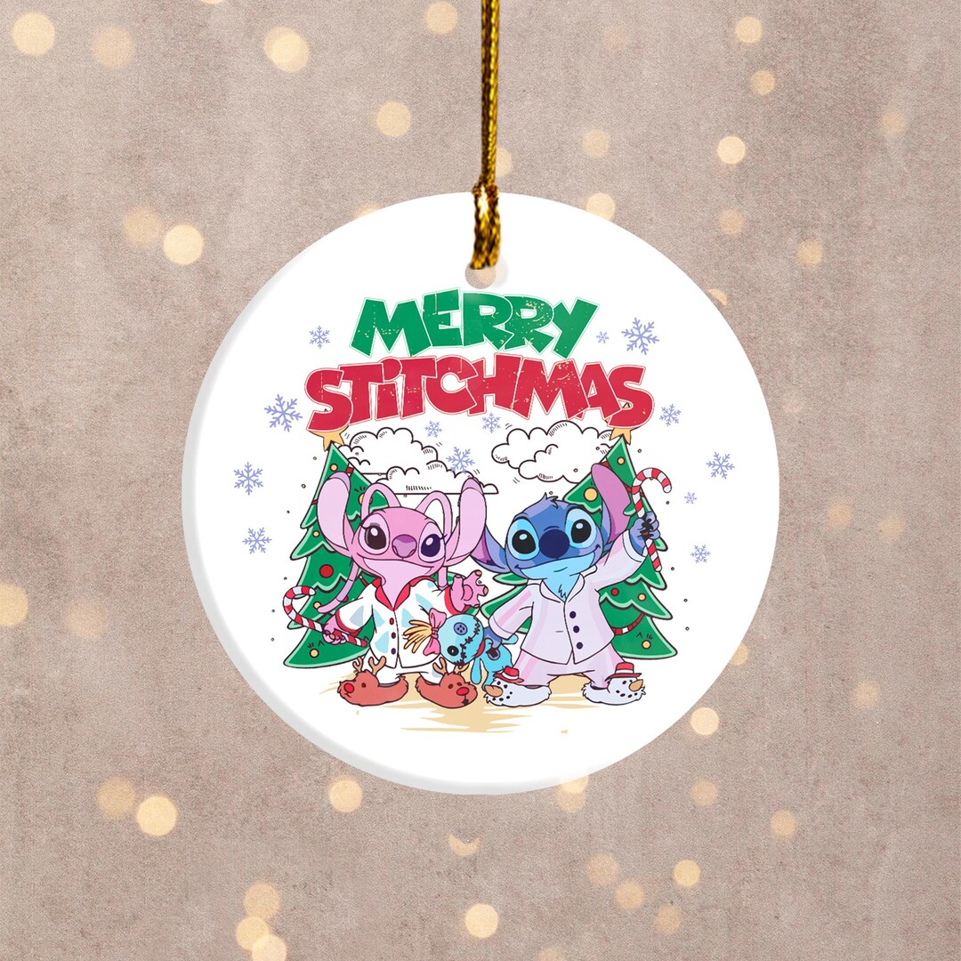 Watercolor Stitch and Angel Merry Stitchmas Ceramic Ornament, Disney ...