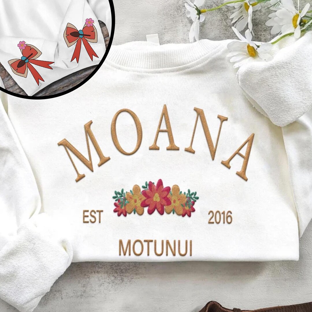 Embroidered Moana Motunui Pua and Hei Hei Coquette Side Bow Sweatshirt ...