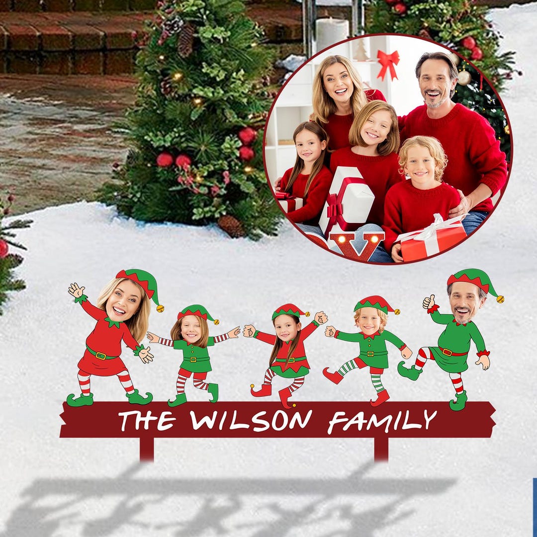 Funny Custom Photo Elf Family Christmas Yard Stake , Christmas Elf ...