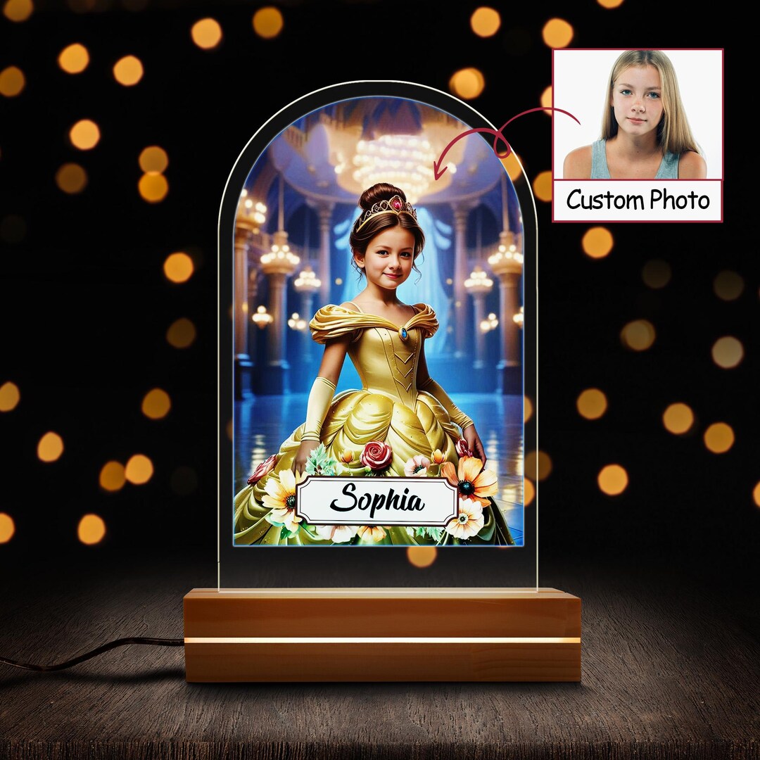 Disney Princess Custom Photo Acrylic Night Light, Personalized Name ...