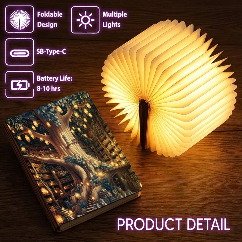 Custom Name Your Own Little Bookstore Light Folding Magnetic Table Lamp ...