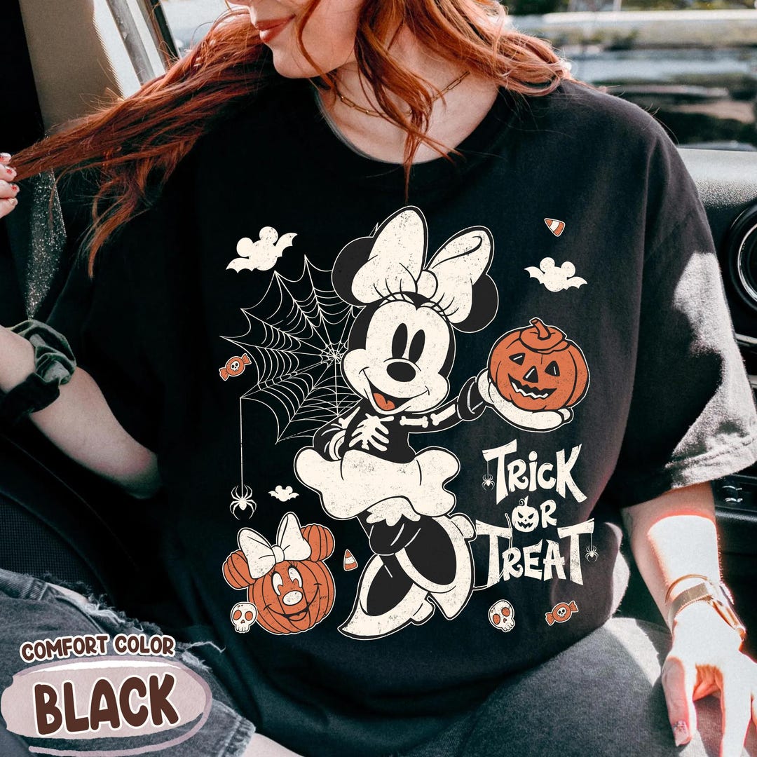 Vintage Minnie Mouse Skeleton Trick or Treat Halloween Shirt, Disney ...
