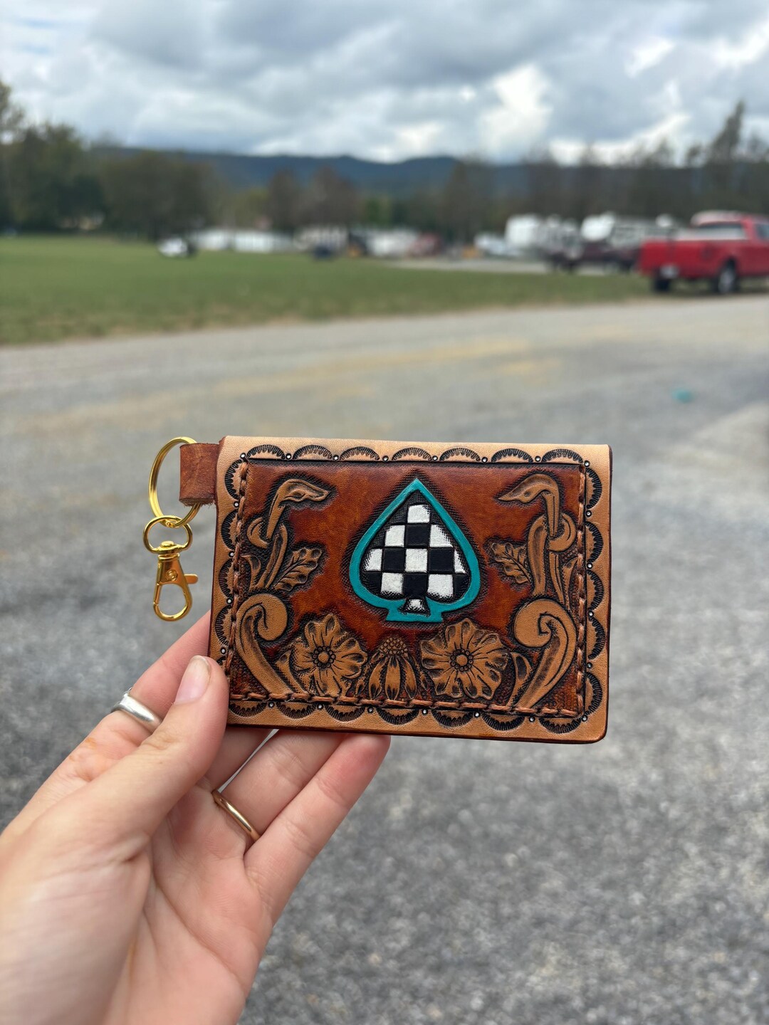 Tooled Leather Keychain Wallet - Etsy