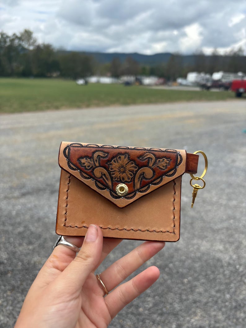 Tooled Leather Keychain Wallet - Etsy