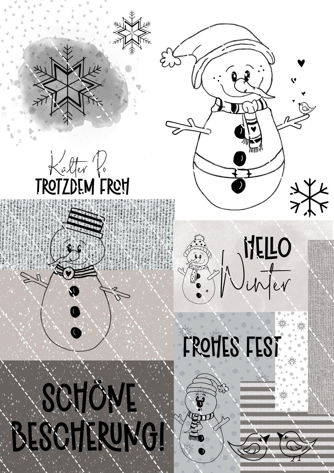 Digistamp Snowman Black/white, PNG, Sublimation, Cricut, Digipaper ...