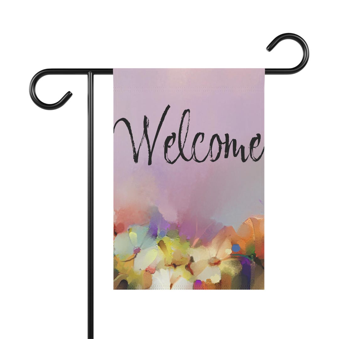 Watercolor Flowers Garden Banner, Welcome House Flag, Floral Outdoor ...