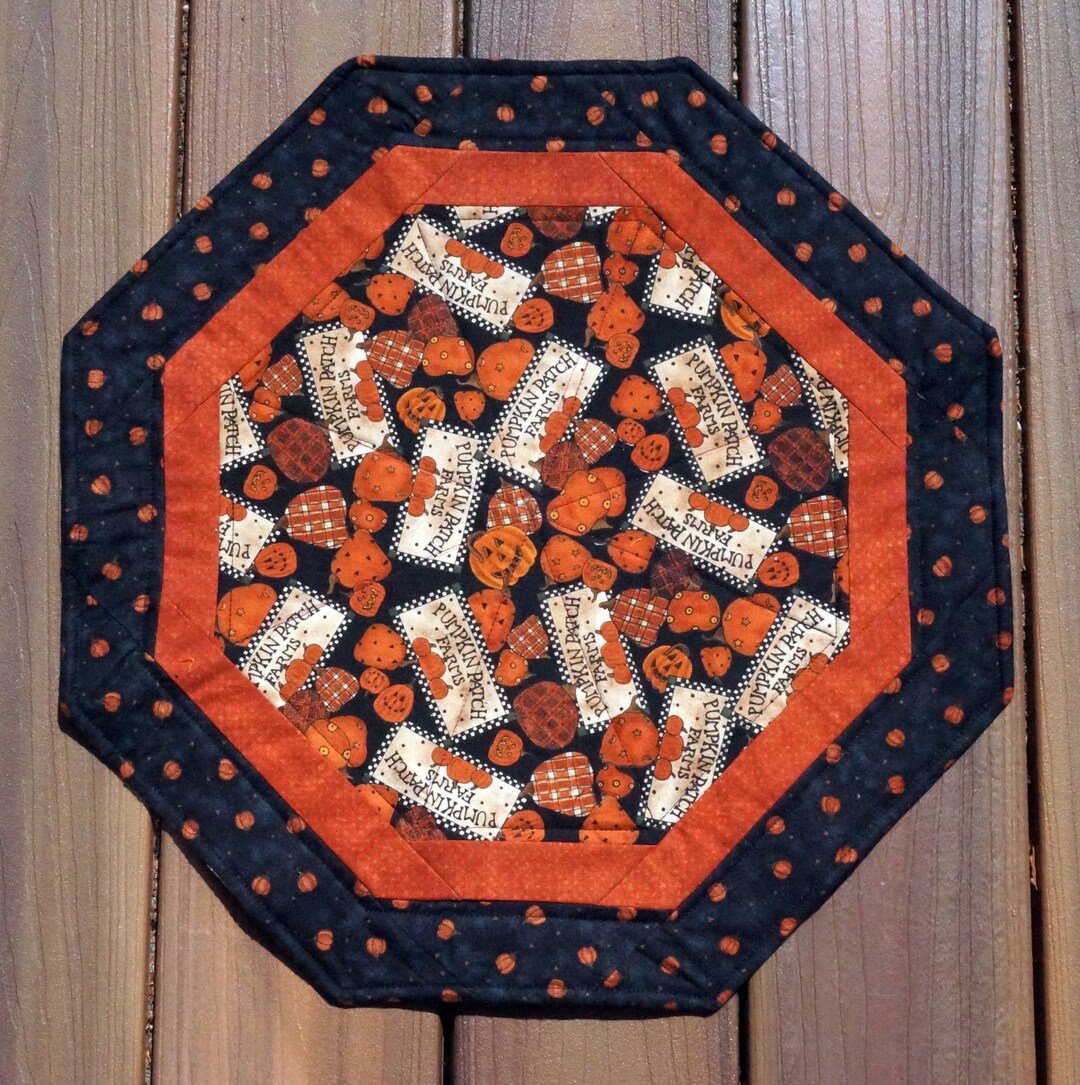 18" Fall, Halloween Pumpkin Patch Octagon Table Topper, Reverses to ...