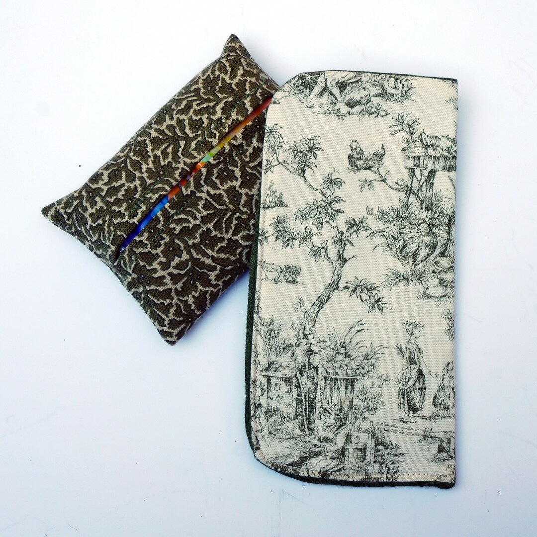 2 Piece Glasses Case & Tissue Holder Set, Olive and Cream, Gift for Mom ...