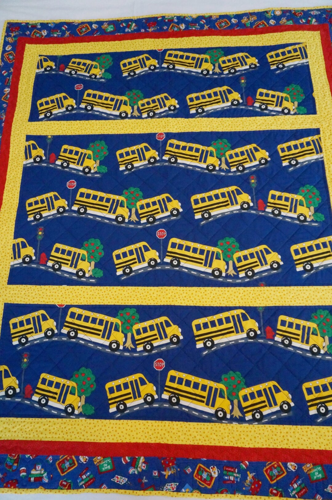 2 Pc. Youth Bed Quilt School Bus Bed Quilt and Pillow Set for - Etsy