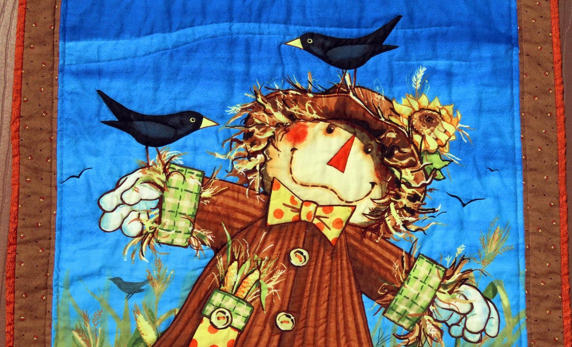 Detail Quilted Fall Scarecrow Wall Hanging Detail Quilted Sunflowers ...