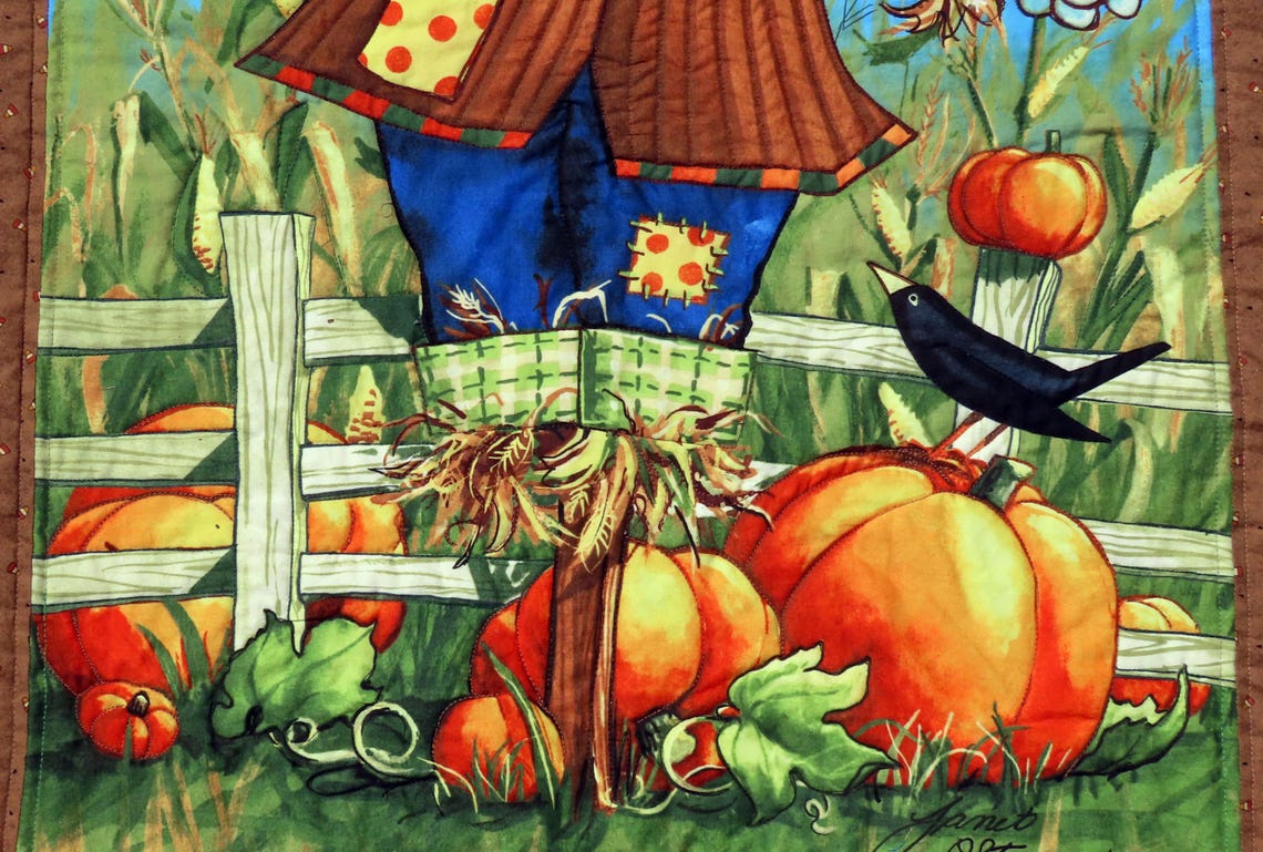 Detail Quilted Fall Scarecrow Wall Hanging Detail Quilted Sunflowers ...