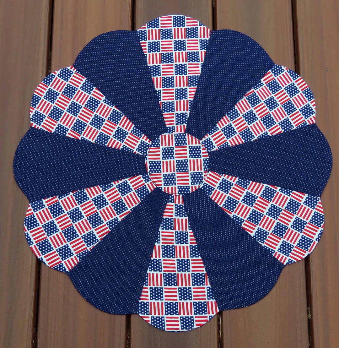 21" Patriotic Flags and Stars Table Topper for 6 US Holidays Reverses ...