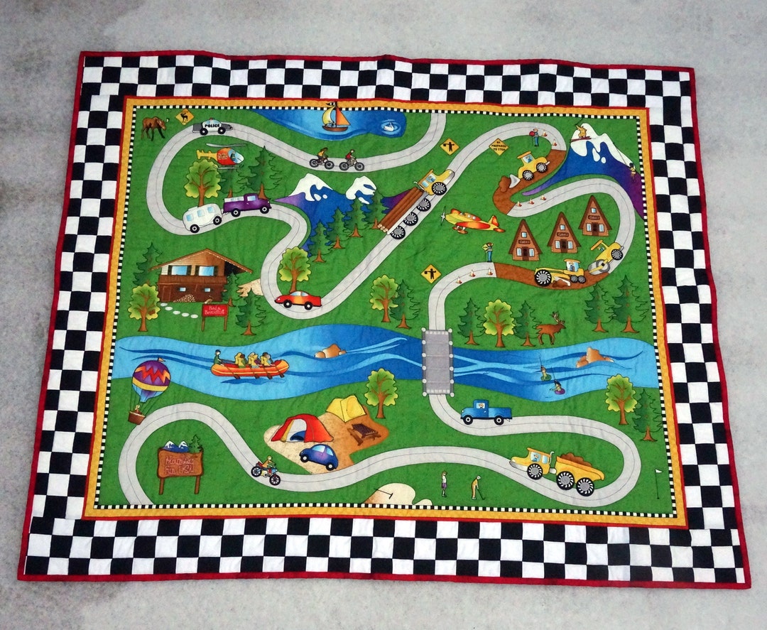 2 Pc. Roadway, Camping, Fishing, Lodge Detail Quilted Play Mat, Quilt ...