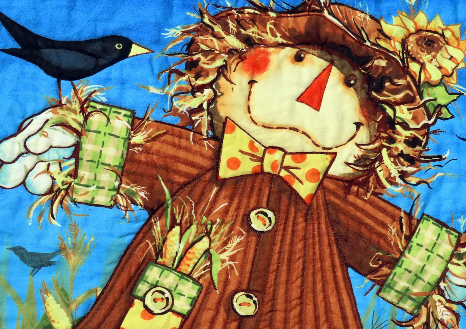Detail Quilted Fall Scarecrow Wall Hanging Detail Quilted Sunflowers ...