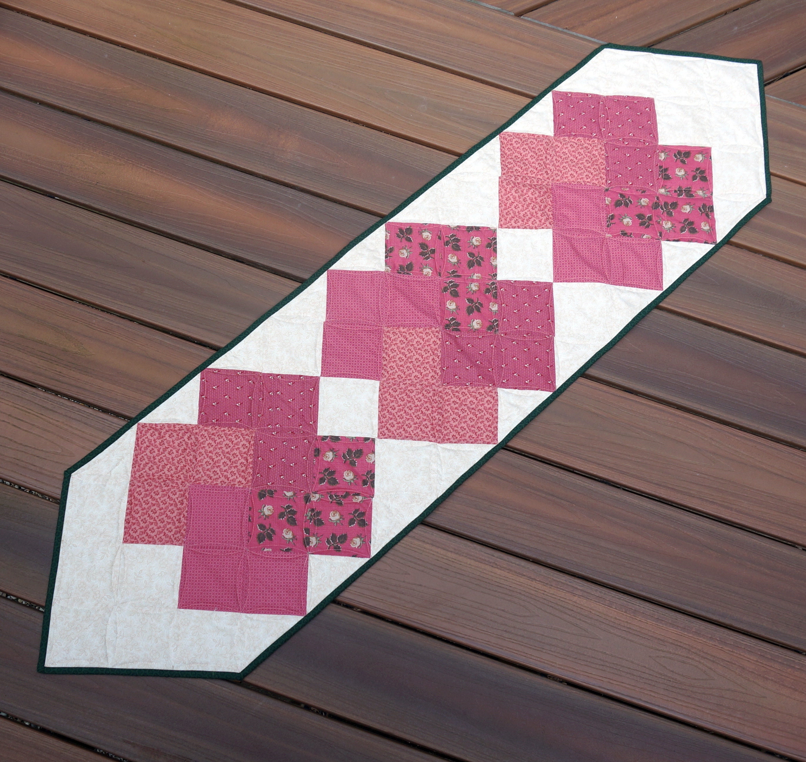 14" X 56" Quilted "card Trick" Table Runner in Vintage Corals Reverses ...