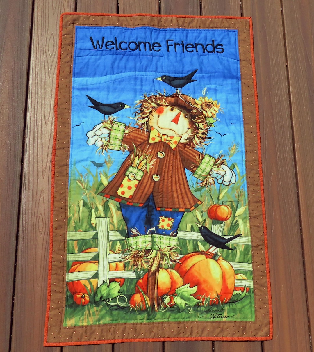 Detail Quilted Fall Scarecrow Wall Hanging Detail Quilted Sunflowers ...