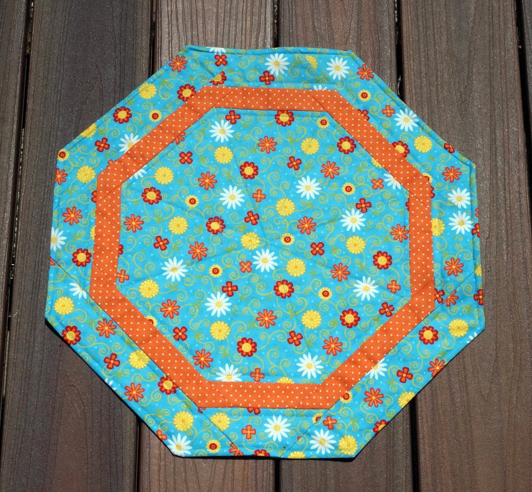 18 Aqua Floral Octagon Table Topper Reverses to Shiny - Etsy