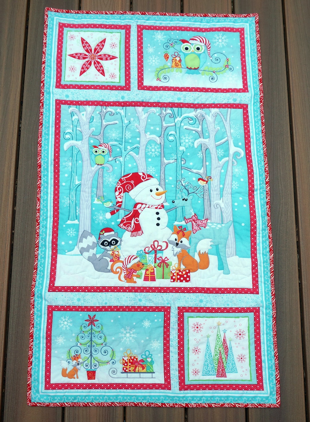 Detail Quilted Winter Woodland Animal Scene Wall Hanging Quilt, Door ...
