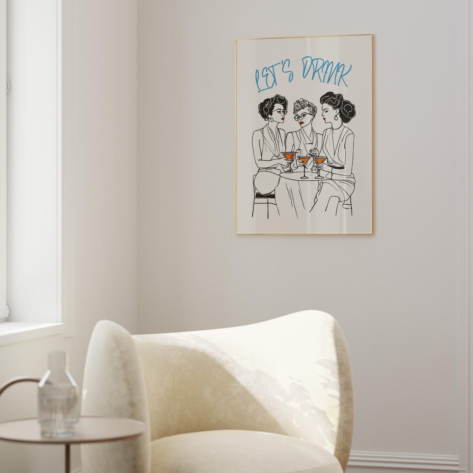 Let's Drink Print - Retro Cocktail Poster - Line Art Poster - Cocktail ...