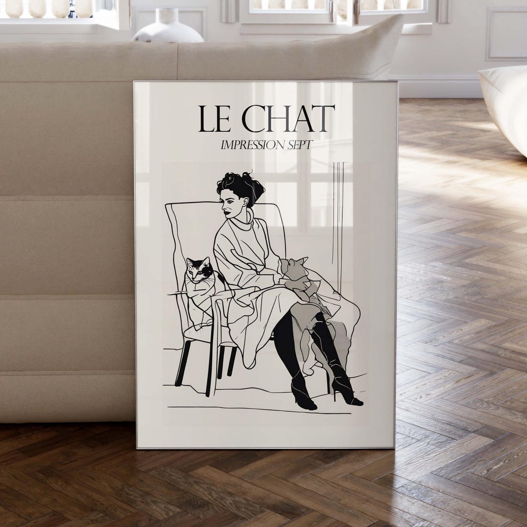LE CHAT Print 7 - Vintage Style Poster of Woman With Cat - Minimalist ...