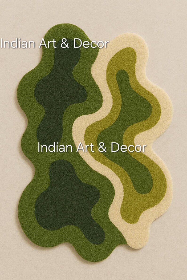 Amoeba Tufted Rug - Organic Wavy Blob Carpet, Moss Inspired Abstract ...