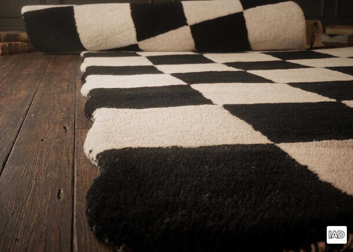 Black and Cream Checkered Runner Rug – Hand Tufted Wavy Edge Hallway ...