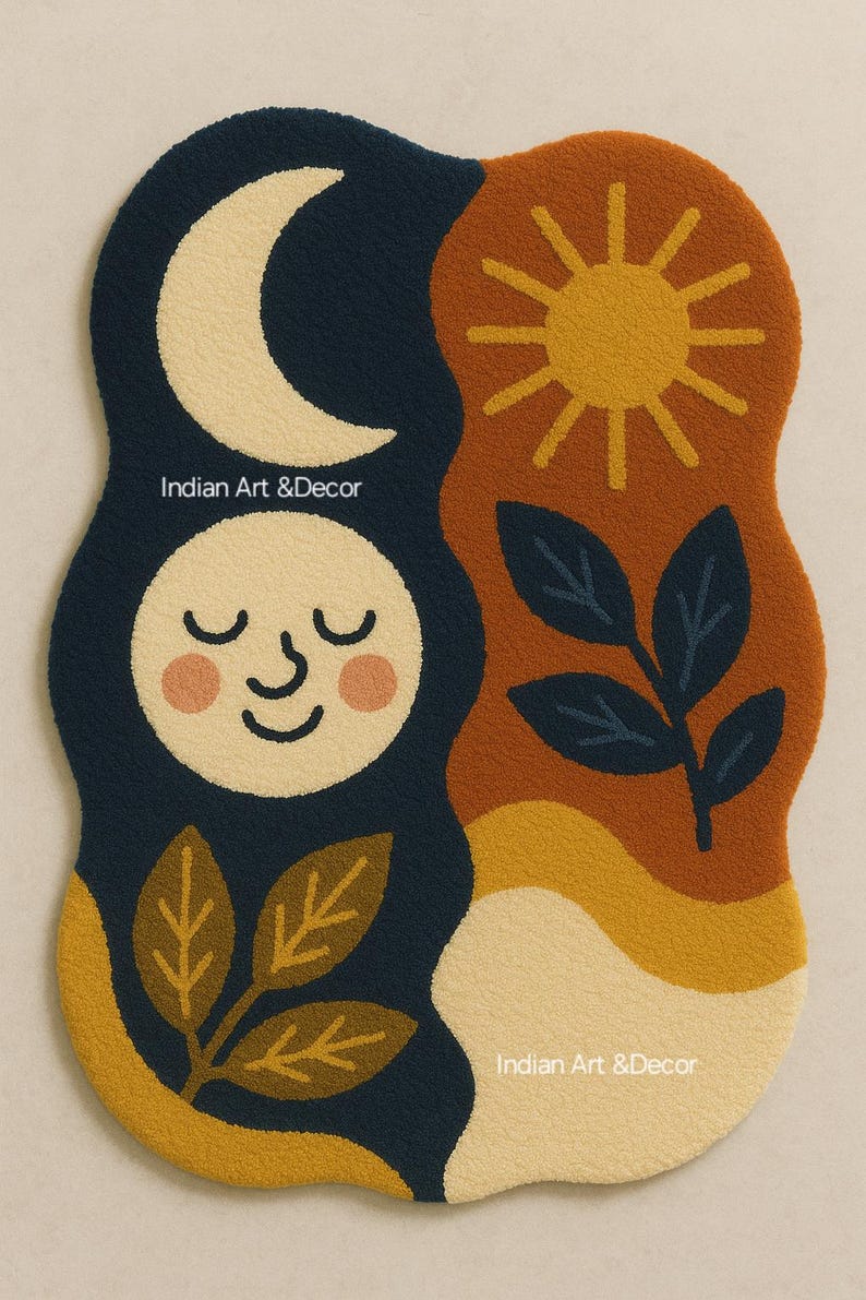 Sun & Moon Hand Tufted Rug – Irregular Shape Wool Rug for Nursery, Kids ...