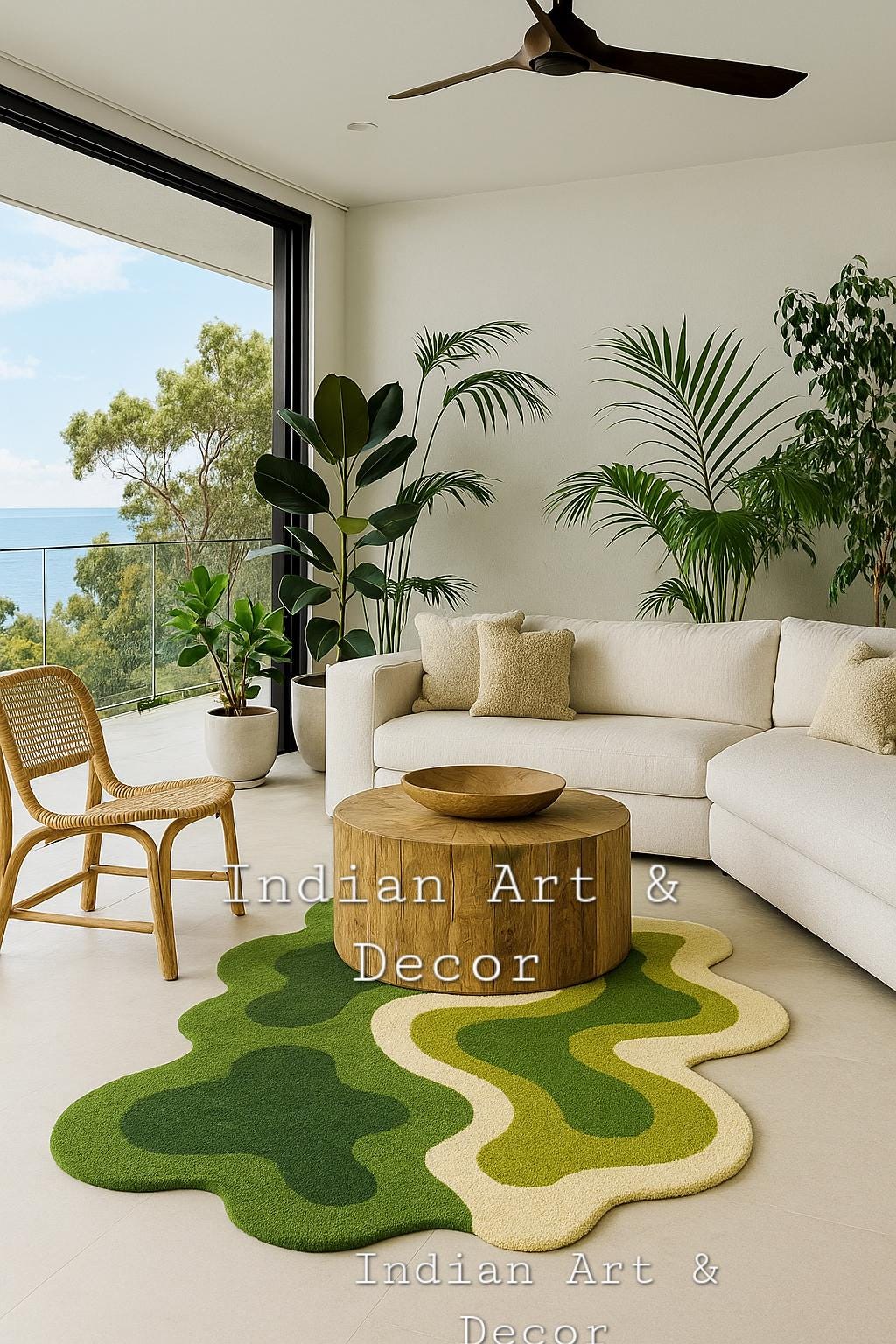 Amoeba Tufted Rug - Organic Wavy Blob Carpet, Moss Inspired Abstract ...