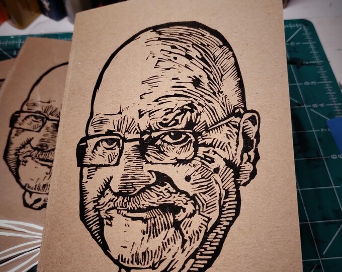 Gene Wolfe Portrait Greeting Card Hand-printed Linocut Illustration on ...