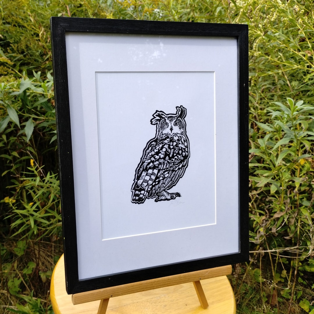Flaco the Eurasian Eagle-owl — Relief Print Bird Portrait - Etsy