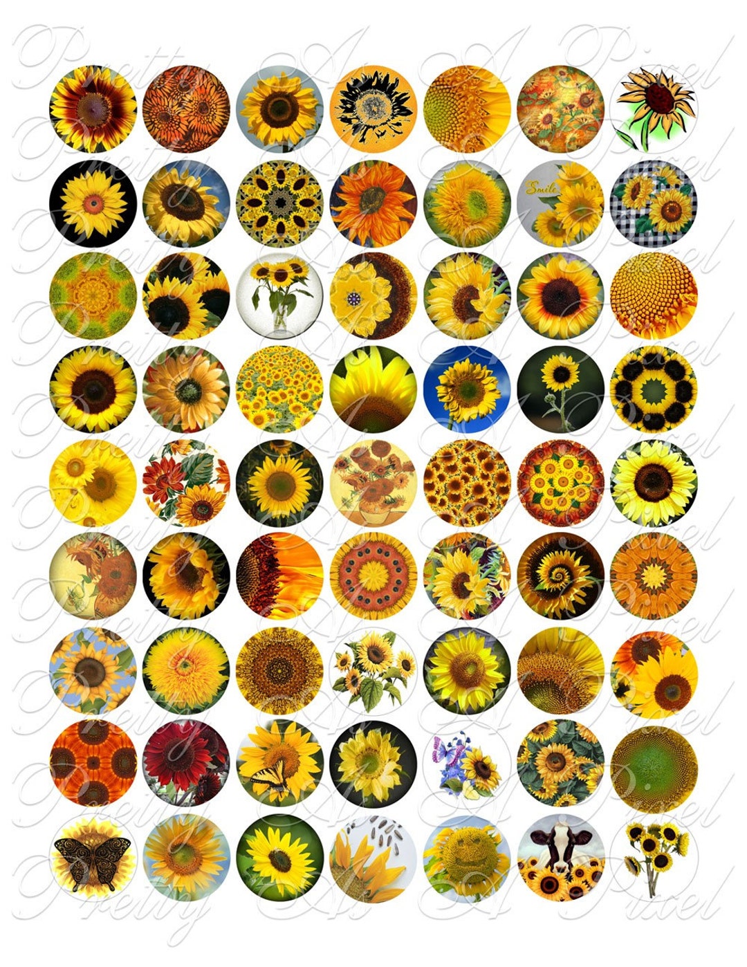Sunflowers - One Inch AND 12mm Circles - INSTANT DOWNLOAD - Digital ...