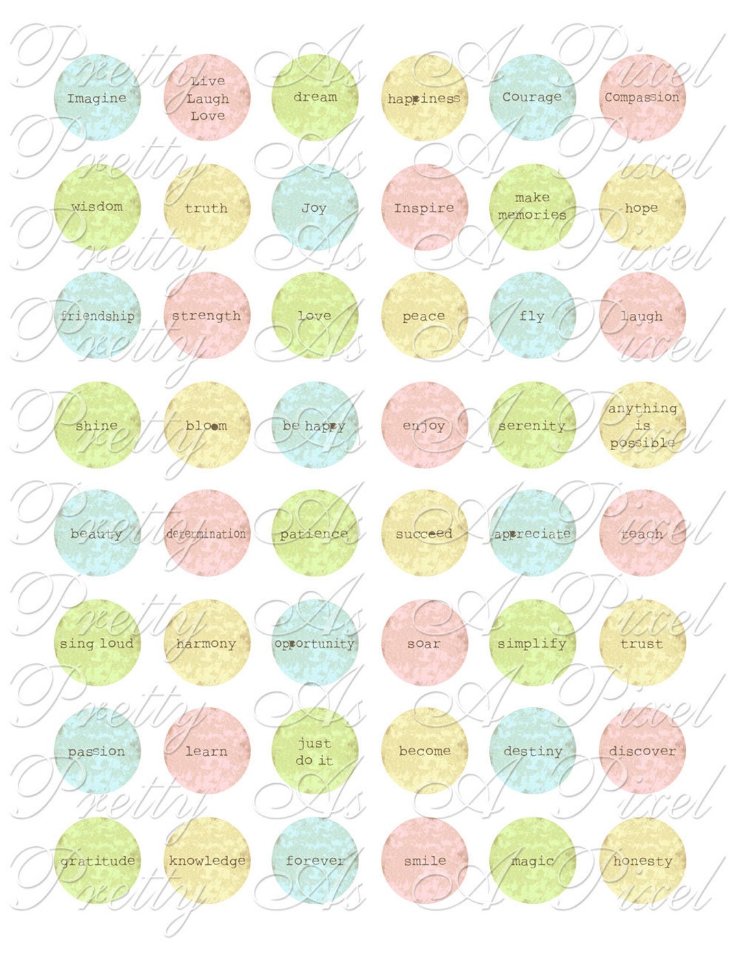 Inspirational Words 2 - Simple Pastels - One Inch Circles - Digital ...