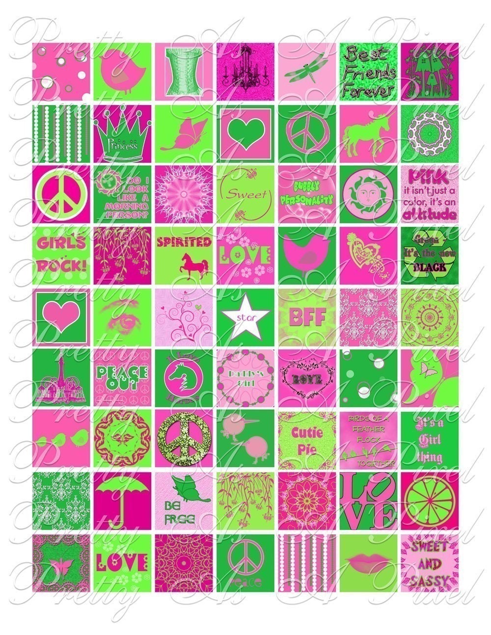 Hot Pink & Lime Green Girly Theme - 3 Sizes - Inchies, 7-8 Inch, AND ...