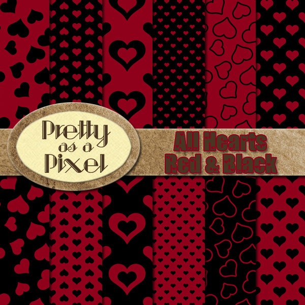 All Hearts Red & Black Digital Paper Pack Scrapbooking - Etsy